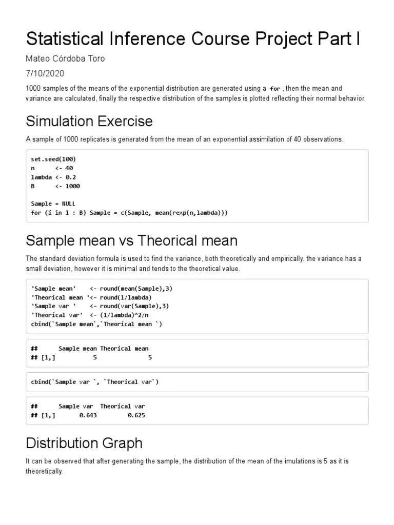 Statistical Inference Course Project Part I Pdf