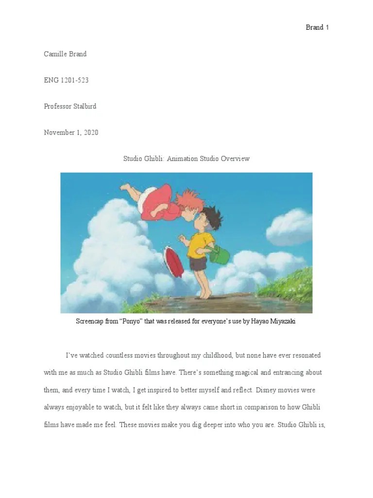 Studio Ghibli A Unique Animation Legacy Pdf Animation