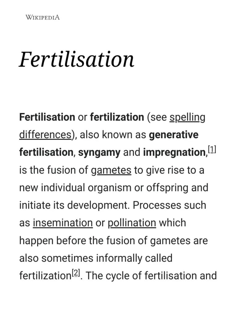 Fertilisation - Wikipedia | PDF | Fertilisation | Organisms