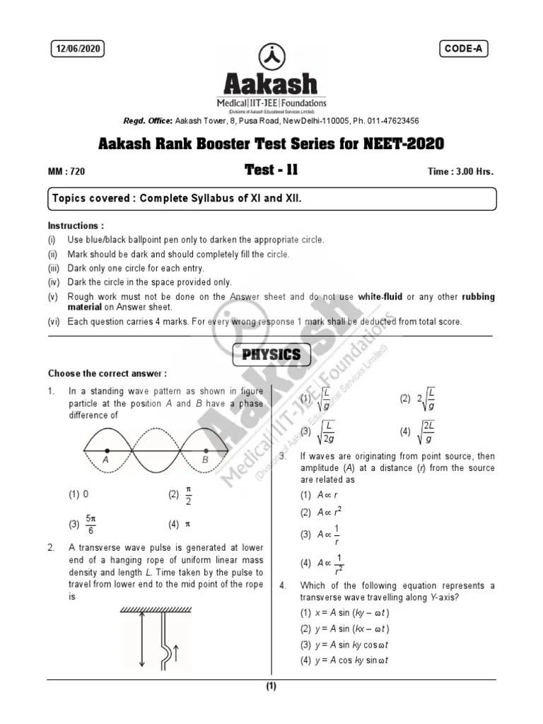 Aakash Rank Booster Test Series For Neet 2020 Pdf Inductor