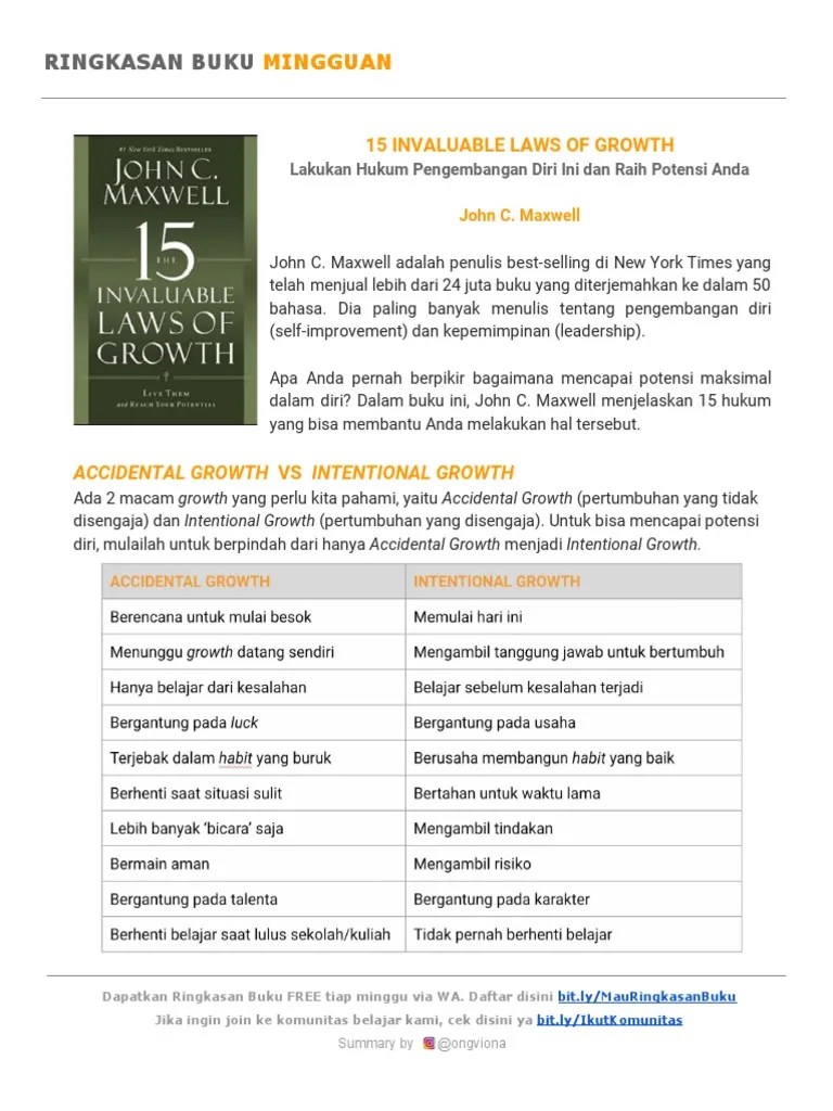 15 Invaluable Laws Of Growth - Ringkasan Buku Mingguan | PDF