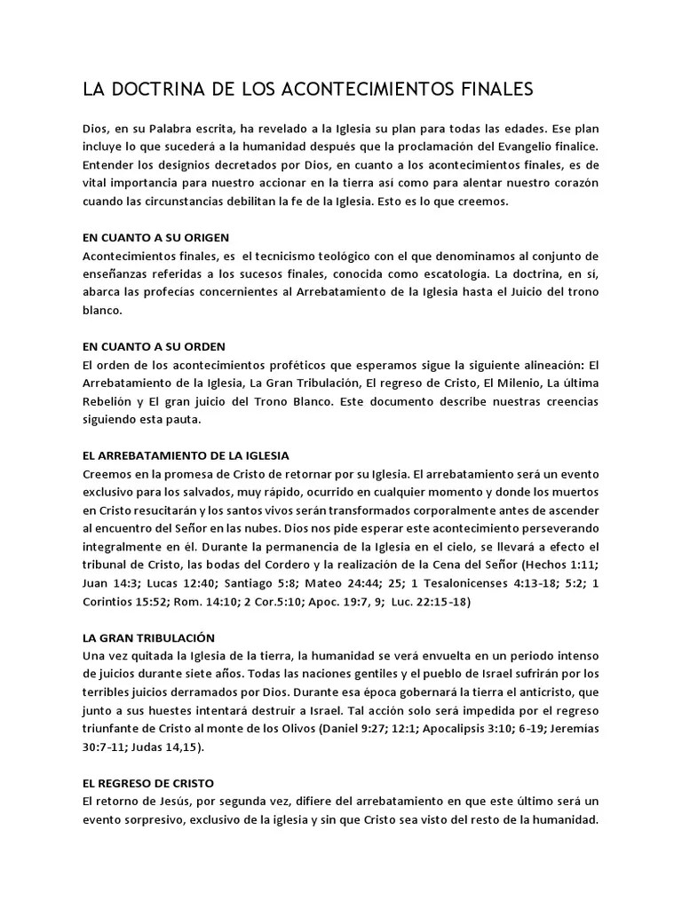 Acontecimientos Finales Según La Biblia Pdf éxtasis Evangelio De