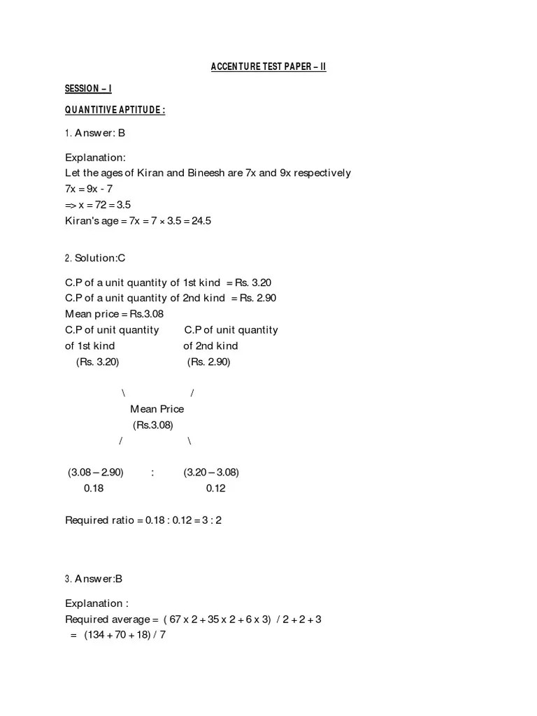Accenture Test Paper 2 - Answer With Explanation | PDF | Quantity ...