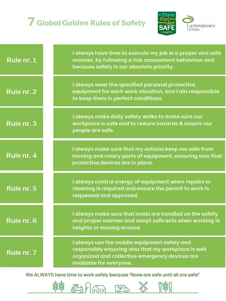 7 Global Golden Rules Of Safety List Of Rules Pdf
