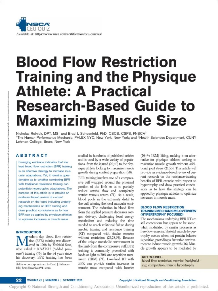 Blood Flow Restriction Training And The Physique Athlete | PDF ...
