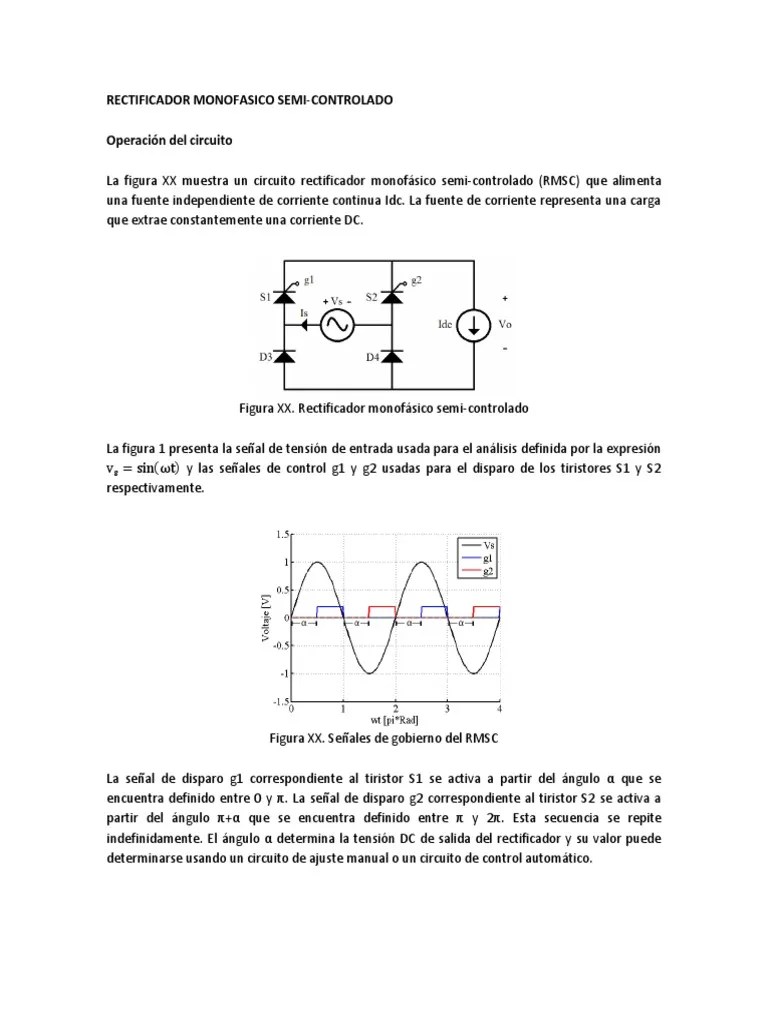 Rectificador Monofásico Semicontrolado Pdf Rectificador Corriente