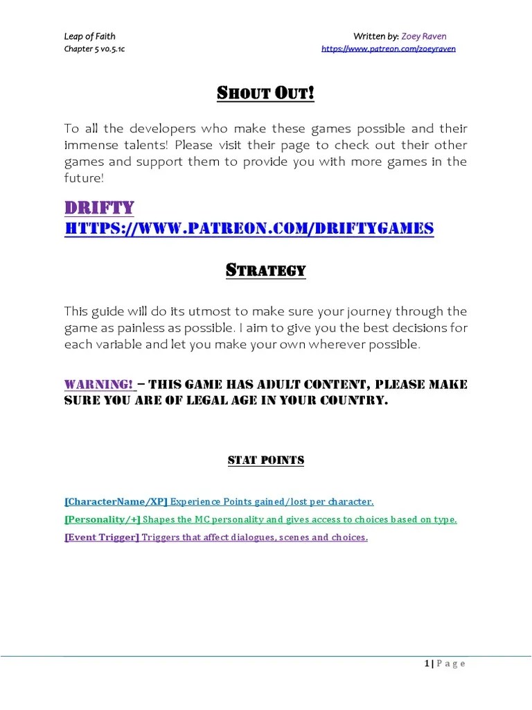 Leap Of Faith Ch. 5 V0.5.1c Walkthrough | PDF