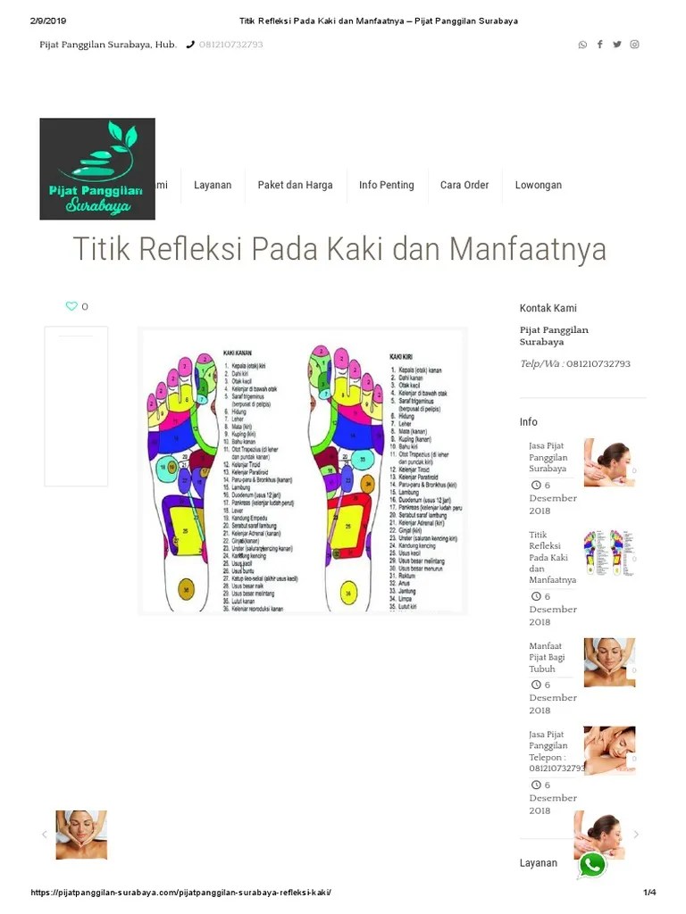 Titik Refleksi Pada Kaki Dan Manfaatnya - Pijat Panggilan Surabaya | PDF