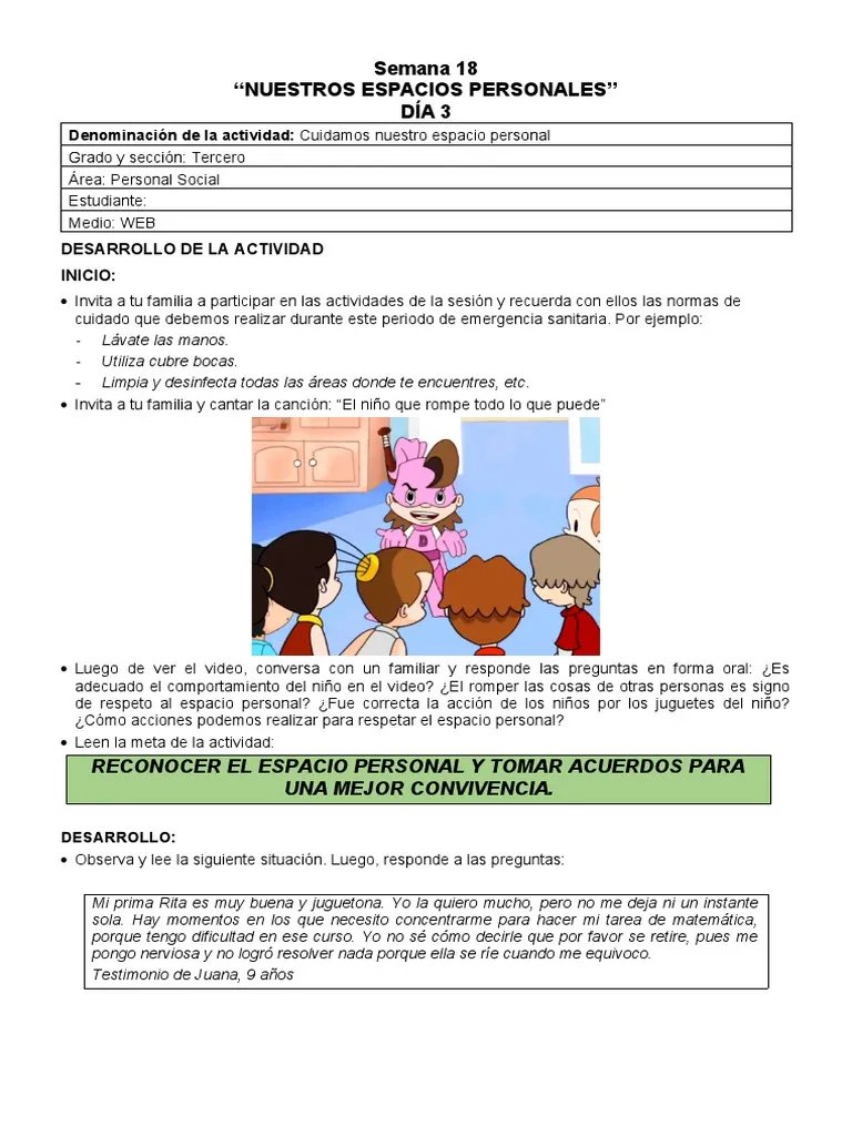 Cuidamos Nuestro Espacio Personal SESION de APRENDIZAJE 3  PDF.