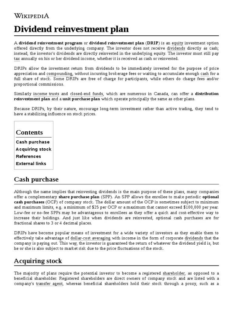 Dividend Reinvestment Plan: Reinvestment Plan And A Unit Purchase Plan ...