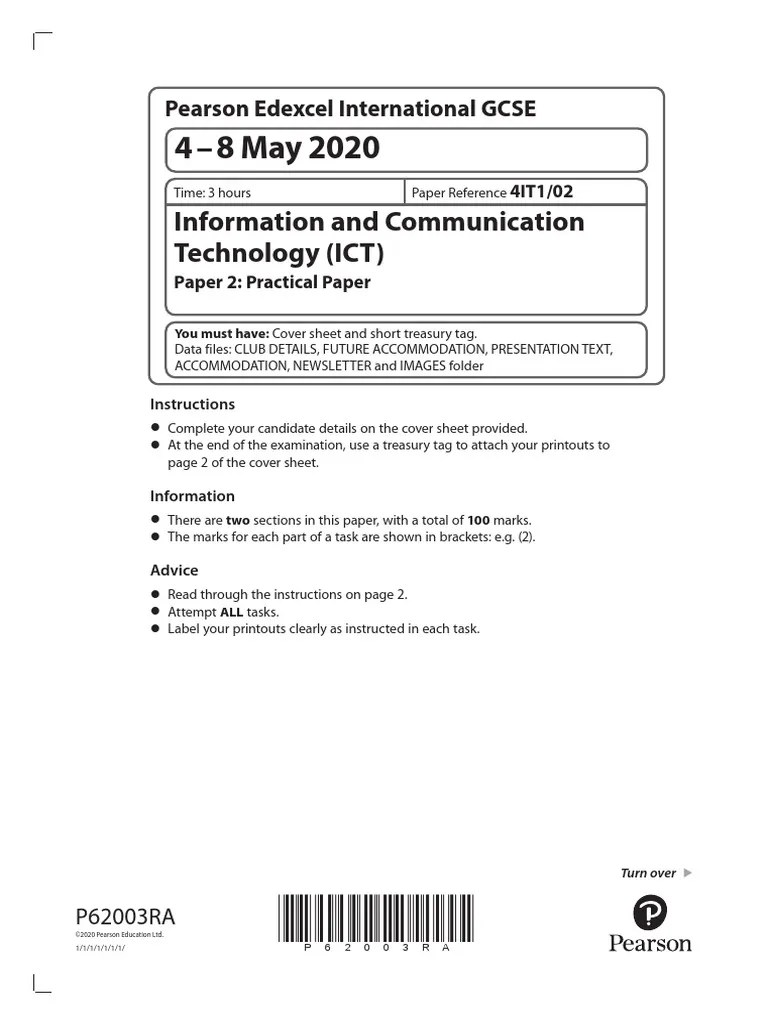 May 2020 Ict Practical Paper Pdf Spreadsheet Databases