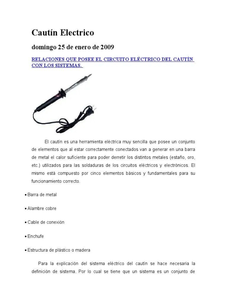 Partes Y Funcionamiento Del Cautín Eléctrico Pdf Construcción