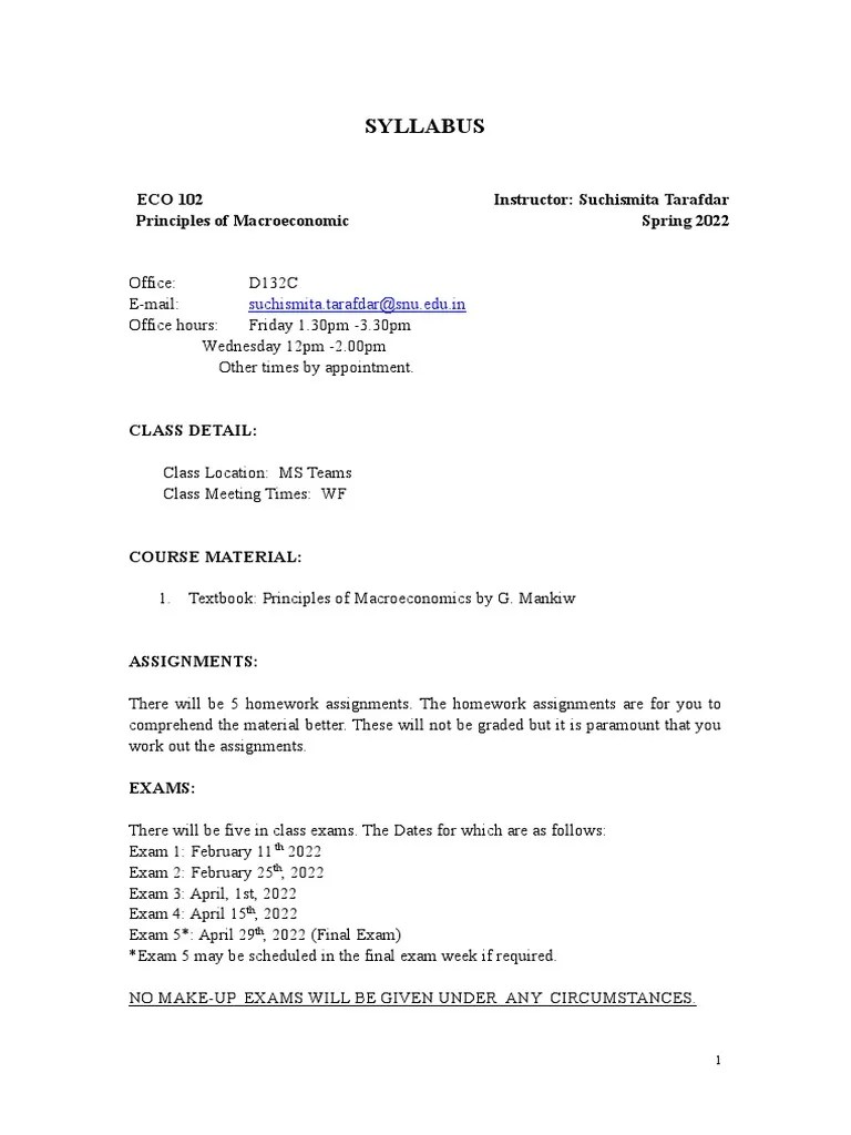 Eco 102 Macroeconomics Syllabus 2022 Pdf Macroeconomics Economies