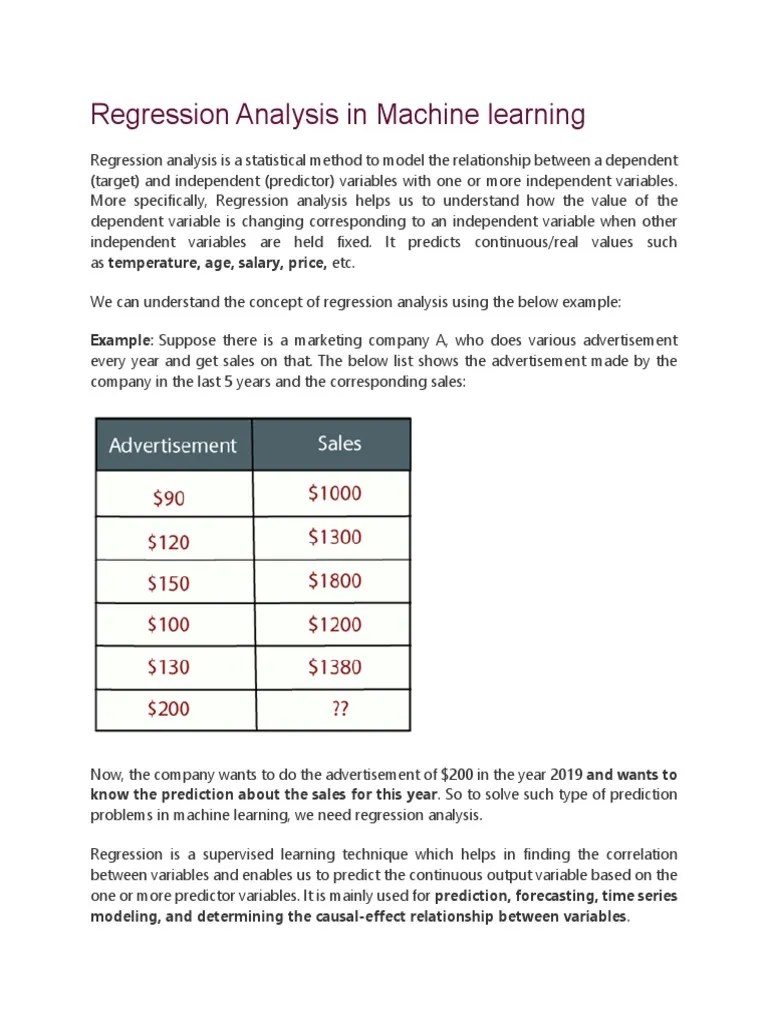 Regression Analysis In Machine Learning Pdf Regression Analysis