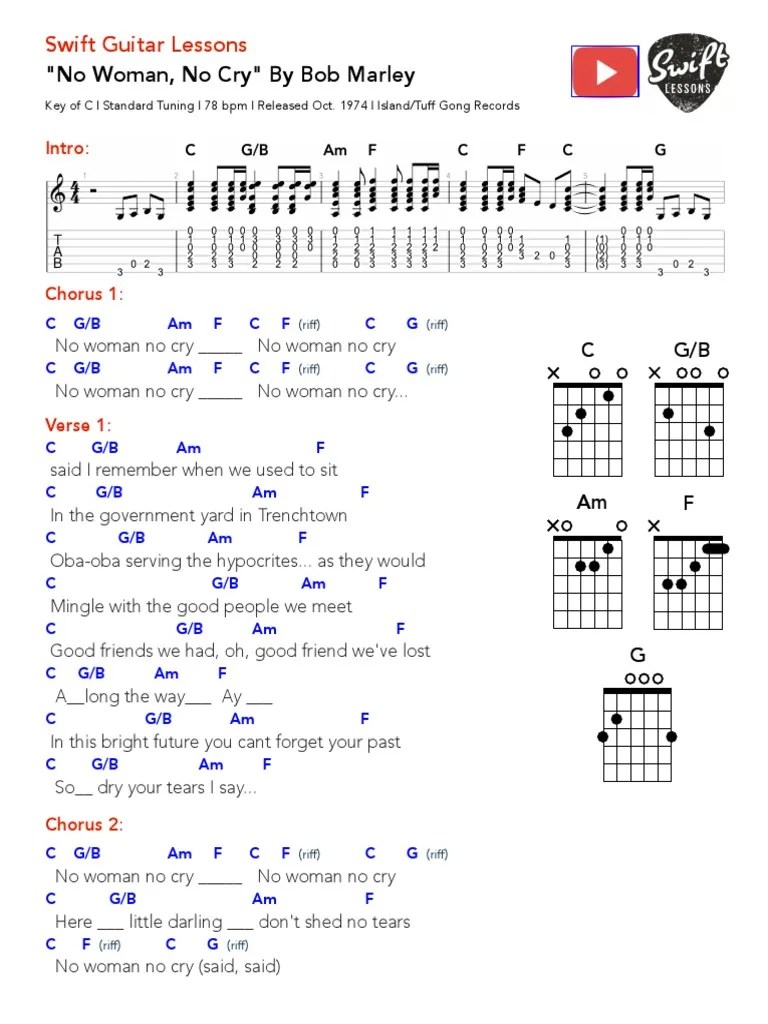 Bob Marley - No Woman, No Cry - Chords & Tabs - 220802 - 001238 | PDF ...