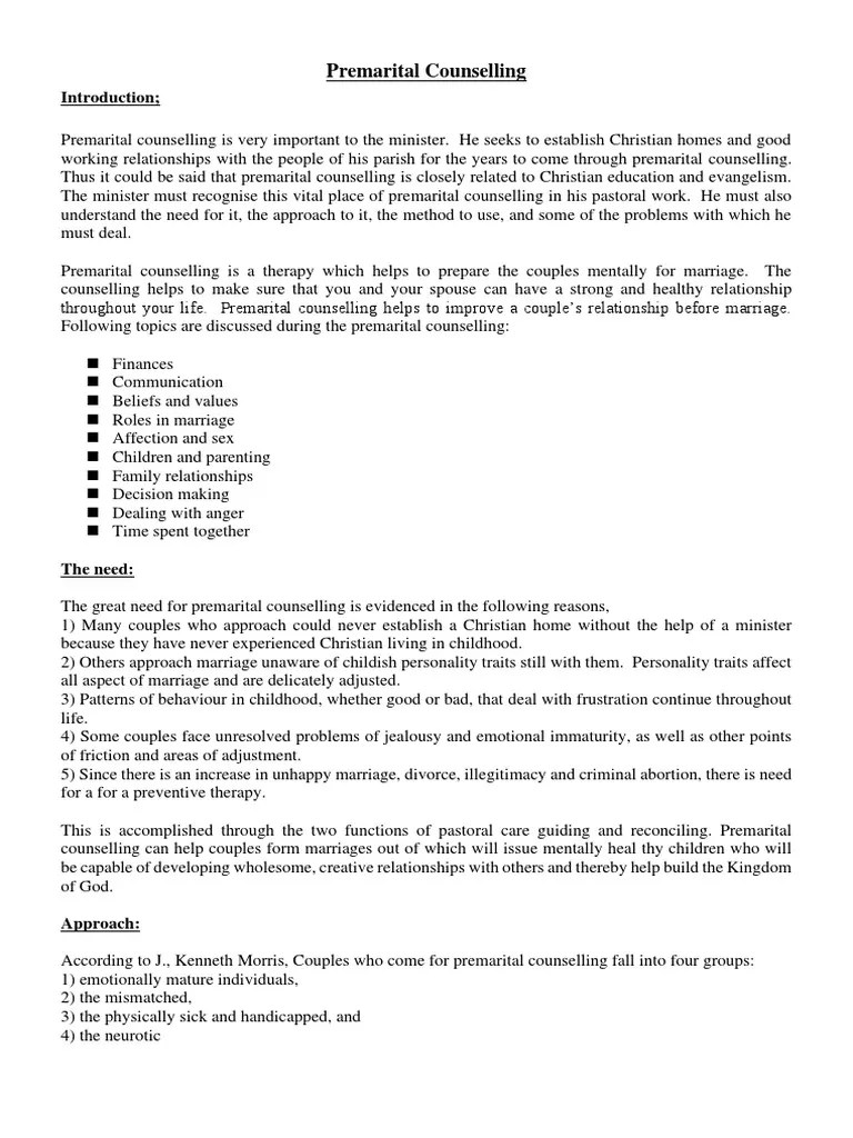 Christian Premarital Counseling Guide Pdf Psychotherapy Marriage