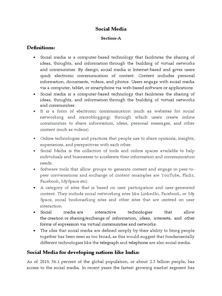 Social Media: Section-A | PDF | Social Media | Popular Culture & Media ...