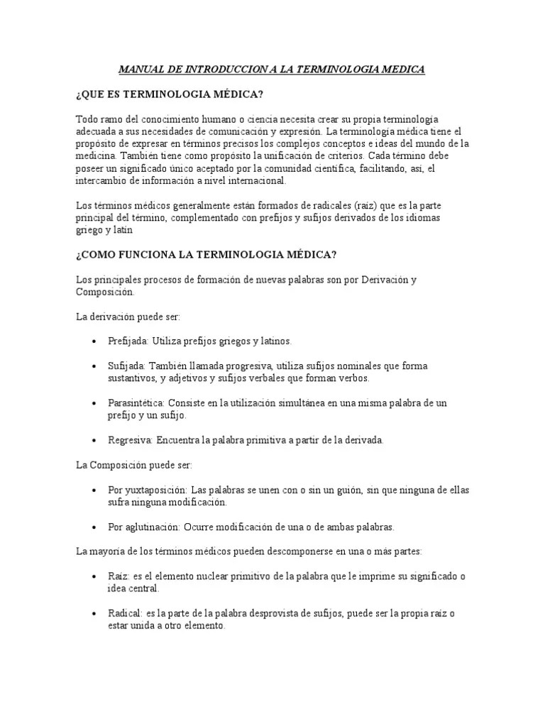 Manual De Introduccion A La Terminologia Medica Pdf Palabra