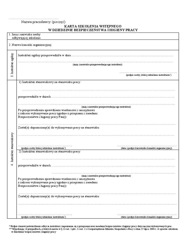 Karta Szkolenia BHP | PDF