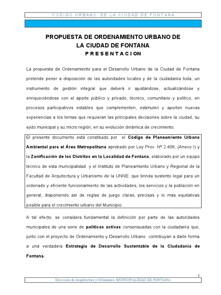 Código Urbano De Fontana Chaco Pdf Planificación Urbana Arquitecto