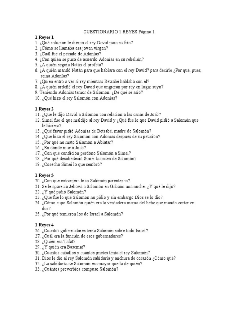 Biblia 11 Reyes 1 Preguntas | PDF | Libros De Reyes | Solomons