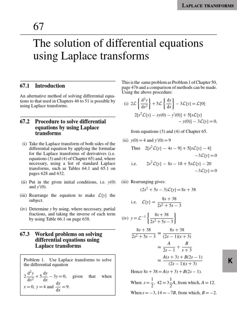 The Solution Of Differential Equations Using Laplace Transforms | PDF ...