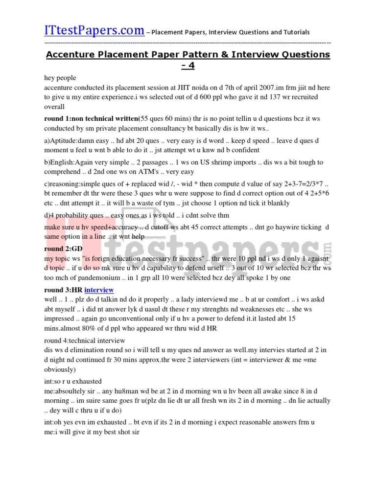 Accenture Placement Paper Pattern And Interview Questions - 4 ...