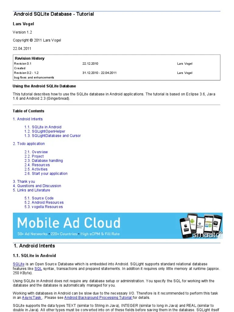 Android Sqlite Database Tutorial Pdf Databases Sql