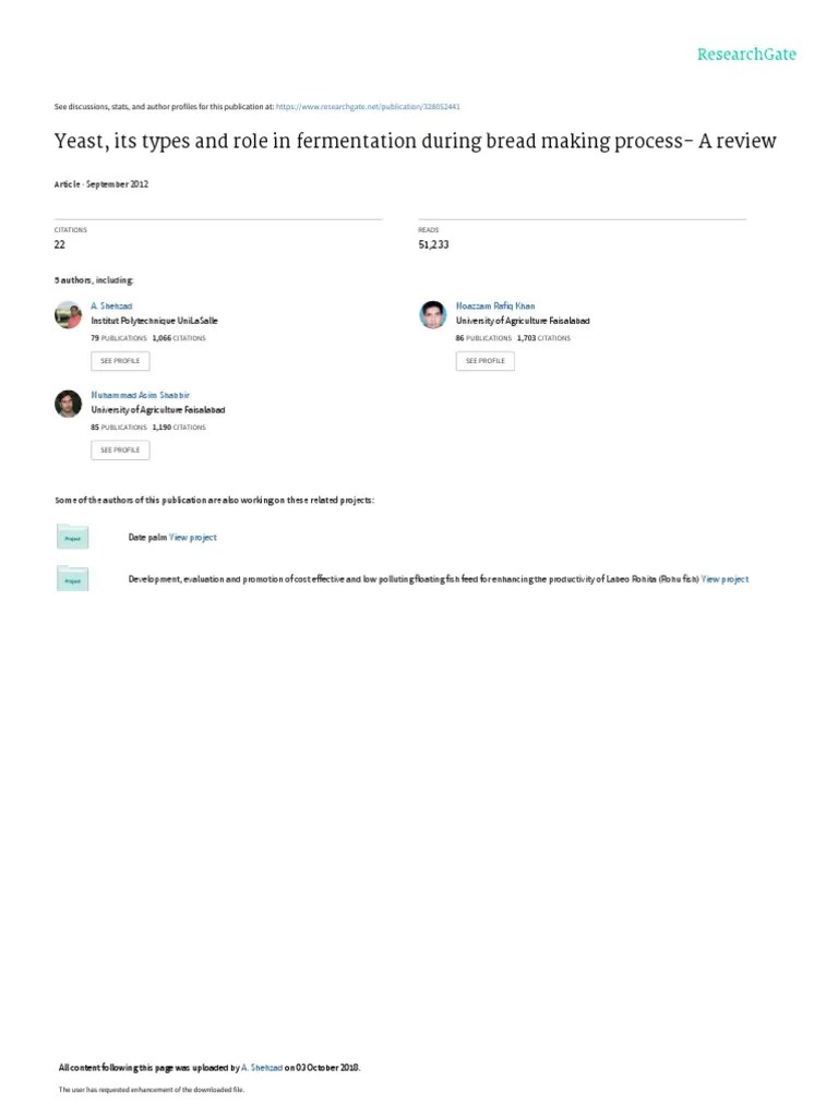 Yeast, Its Types And Role In Fermentation During Bread Making Process-A ...