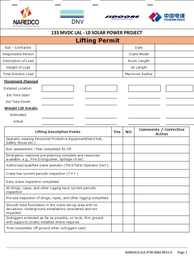 Lifting Permit Pdf Crane Machine Safety