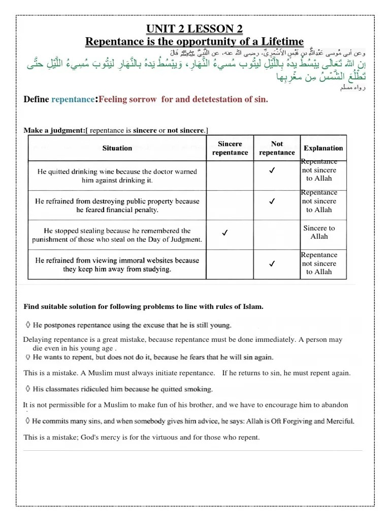 Unit 2 Lesson 2 Grade 7 | PDF | Forgiveness | Repentance