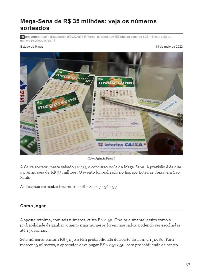 Mega-Sena De R 35 Milhões Veja Os Números Sorteados | PDF