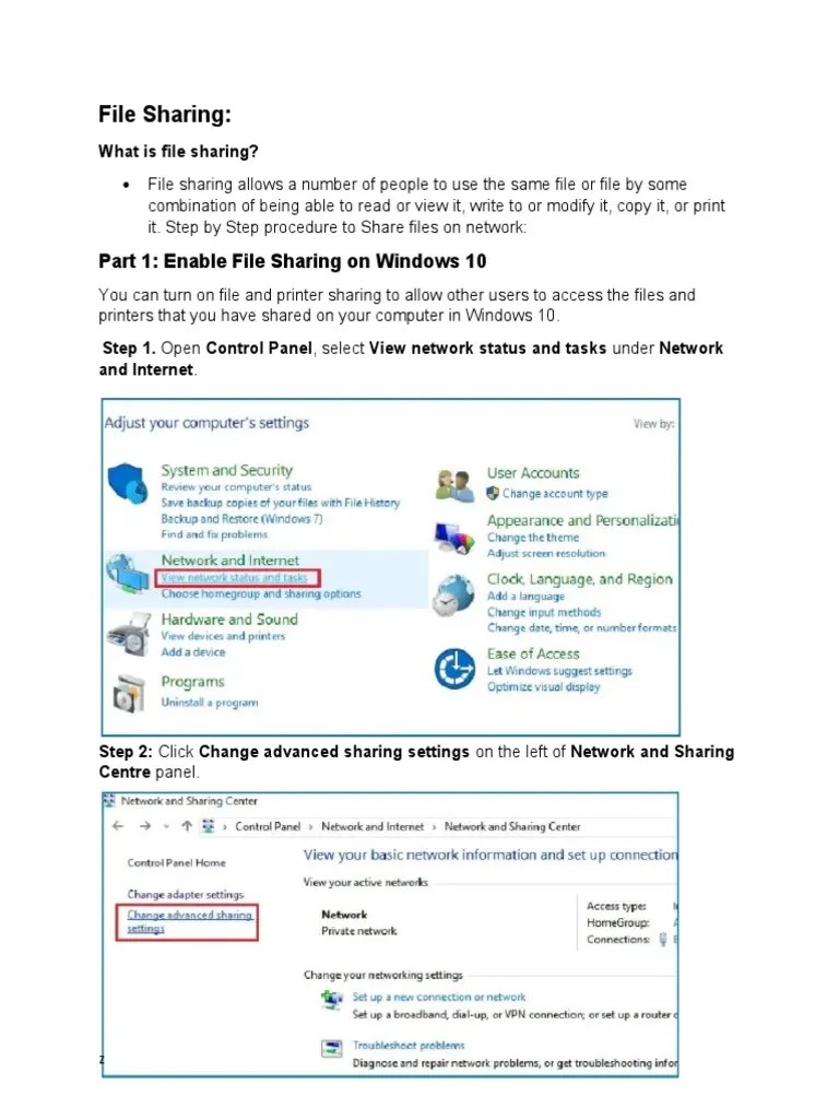 File And Printer Sharing In Windows 10 Pdf Computer File Windows 10
