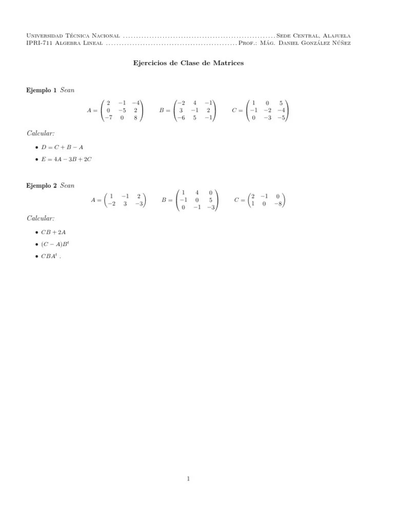 Ejercicios De Clase De Matrices G1.Tex | PDF