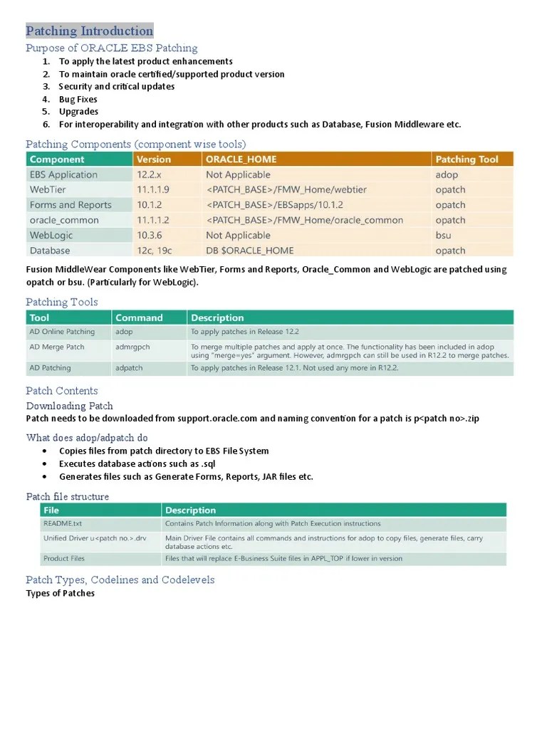 Oracle Ebs Patching Overview Pdf Computers