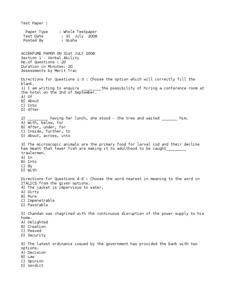ACCENTURE TEST PAPER 1 | Microprocessor | Central Processing Unit