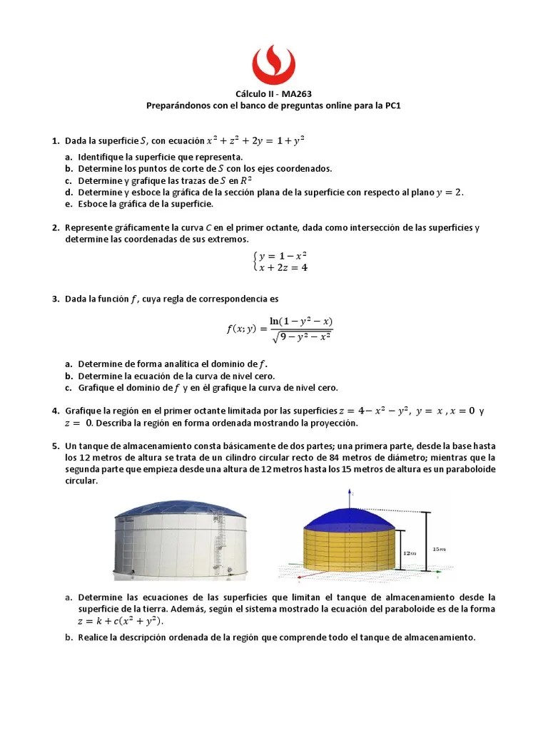 Ejercicios De Cálculo Ii Superficies Y Regiones Pdf Hazme Ecuaciones