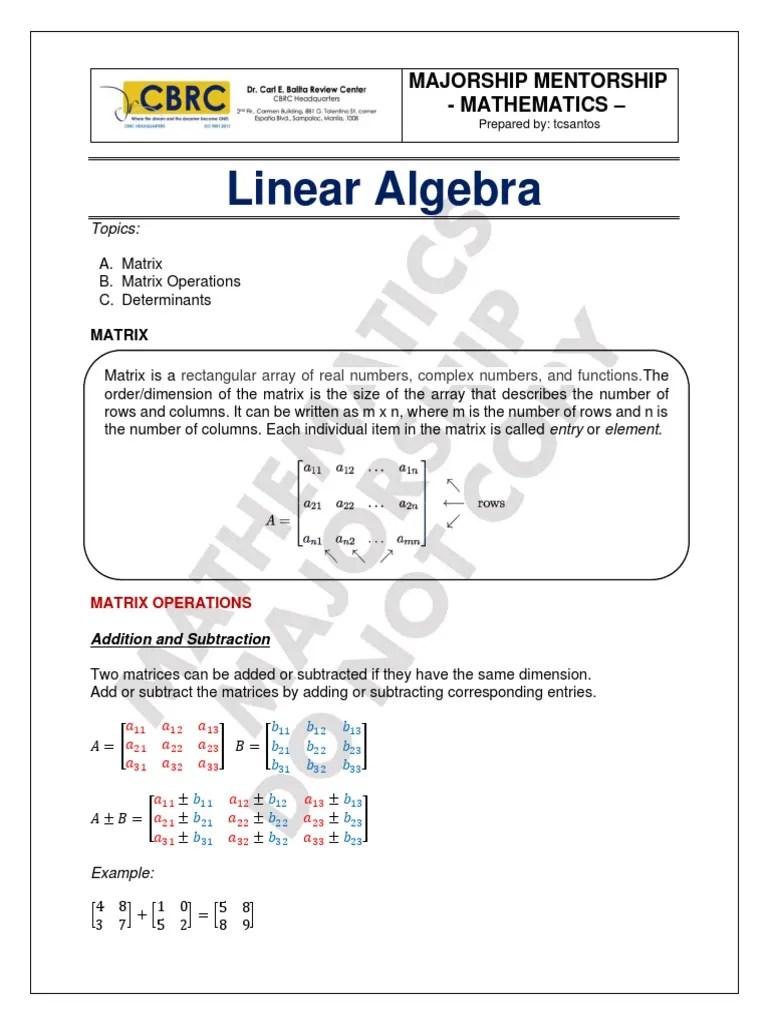 Linear Algebra Handout Download Free Pdf Matrix Mathematics