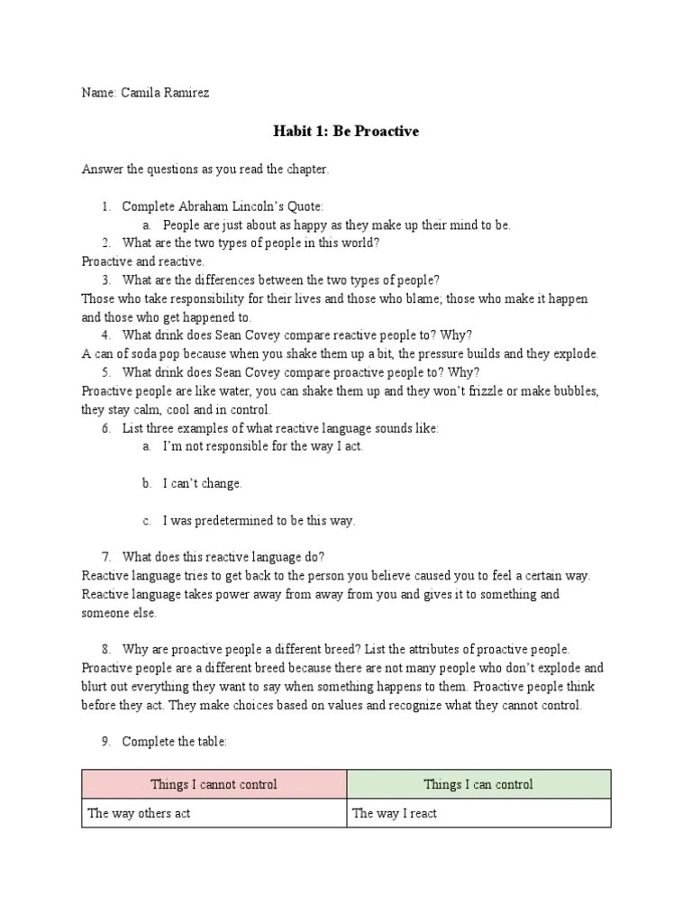 Worksheet2 Habit 1 Be Proactive | Download Free PDF | Cognition ...