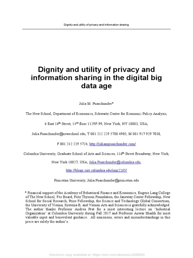 Dignity And Utility Of Privacy And Information Sharing In The Digital ...