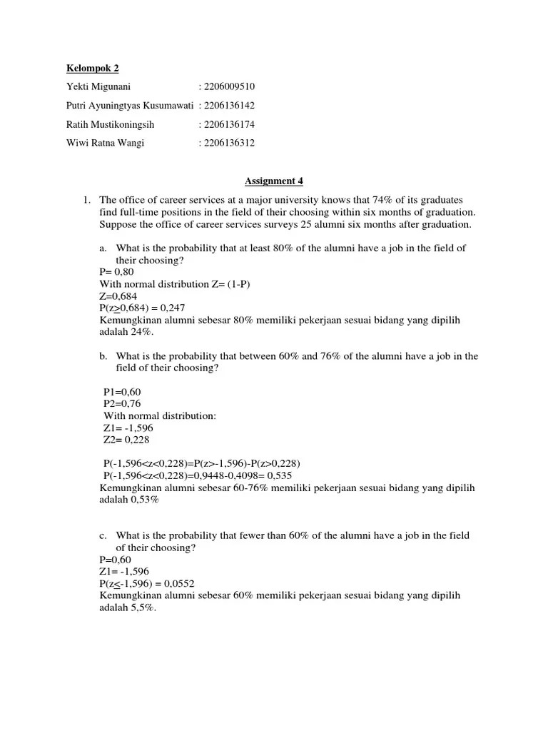 Assignment 4 Kelompok 2 1 J Pdf Standard Error Standard Deviation
