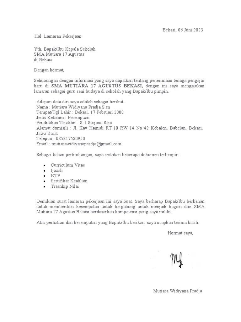 Contoh Surat Lamaran Kerja Sma | PDF