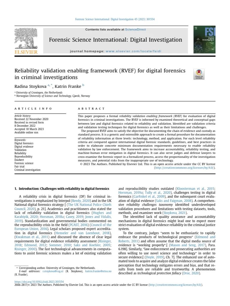Reliability Validation Enabling Framework Rvef For Digital Forensics