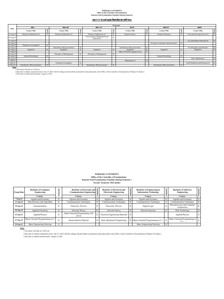 Pokhara University Spring 2025 Exam Schedule Pdf Engineering