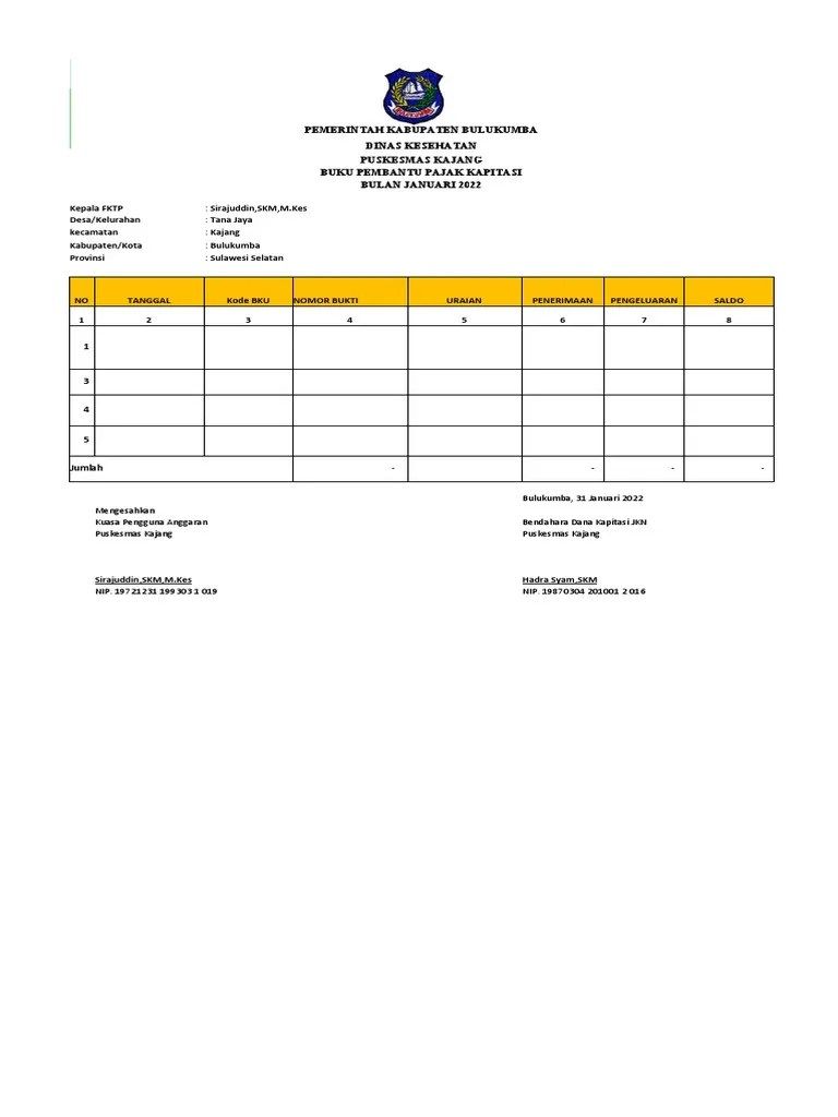 Format Buku Pembantu Pajak Kapitasi | PDF