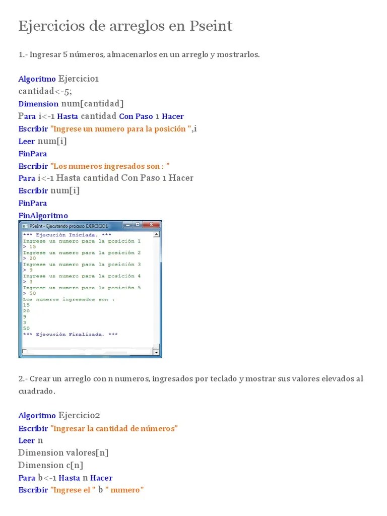 Ejercicios De Arreglos En Pseint | PDF