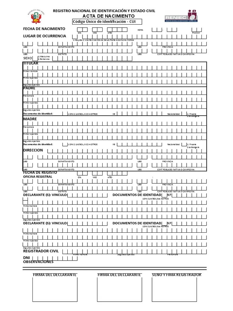 Acta De Nacimiento Matrimonio Y Ce Defuncion | PDF