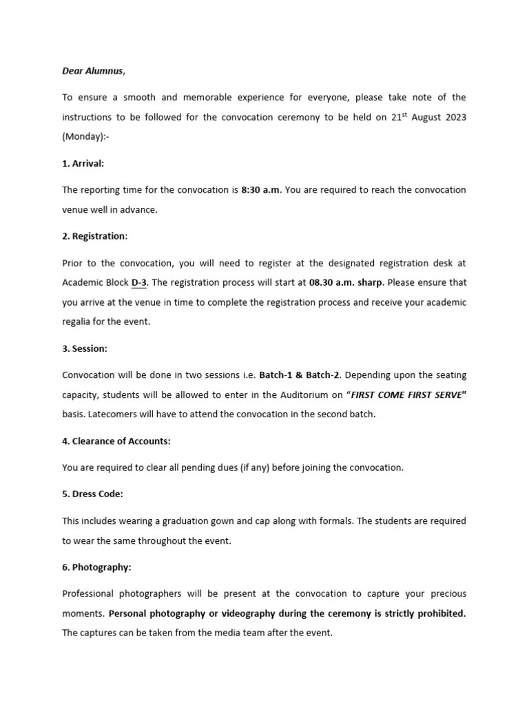 Convocation Ceremony Instructions 2023 Pdf Business Home Garden