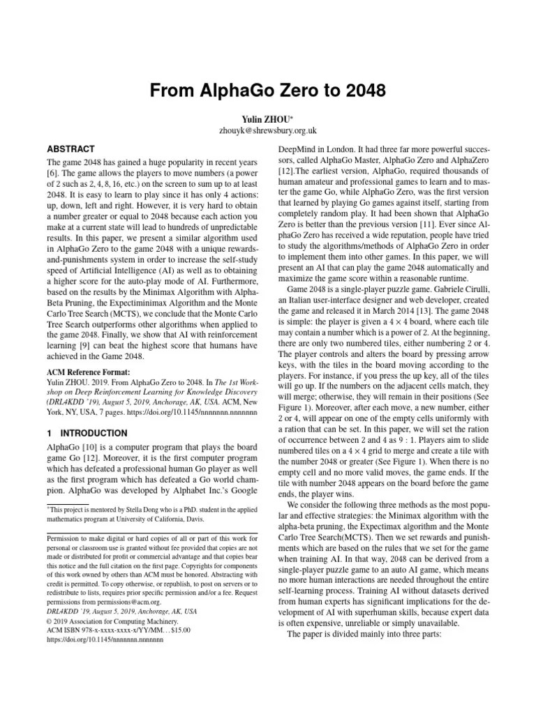 From Alphago Zero To 2048 Pdf