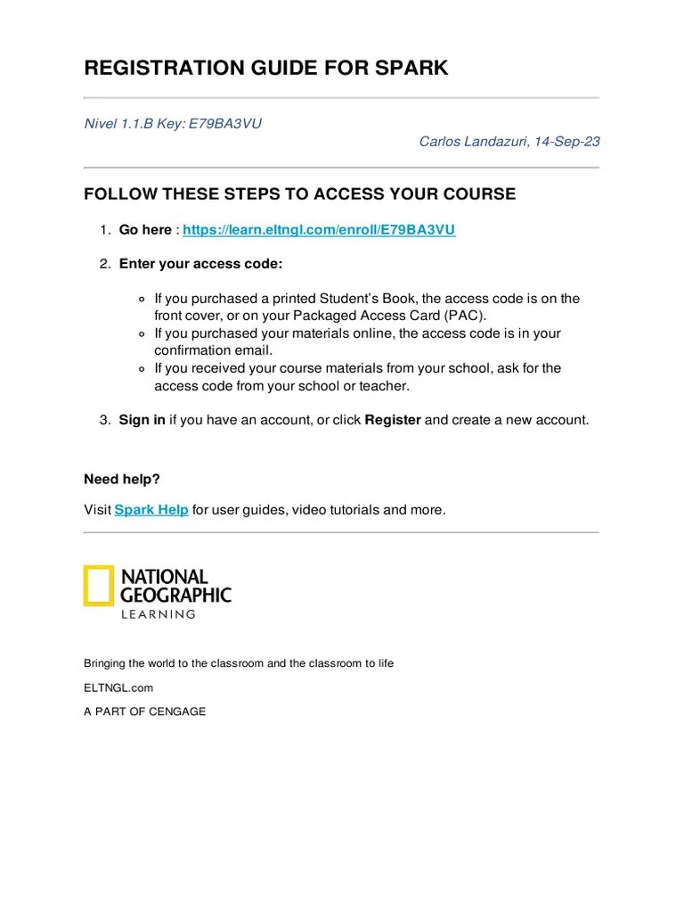 Spark Course Registration Guide Pdf